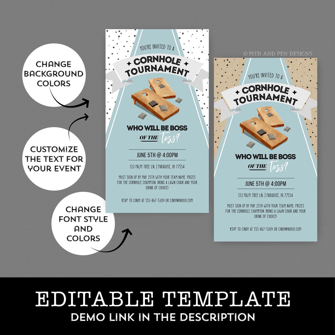 Cornhole Party Invitation | Tournament Invite | Printable and Digital ...