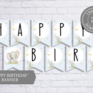 Happy Birthday Banner, Baby Elephant Party, Instant Download, 059-31B ...