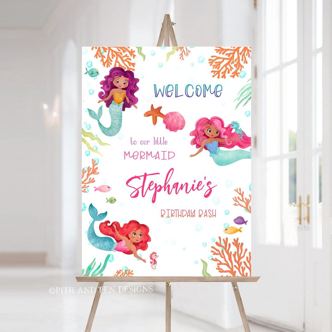Mermaid Birthday Party Sign, Printable Pool Party Welcome Sign, Corjl ...