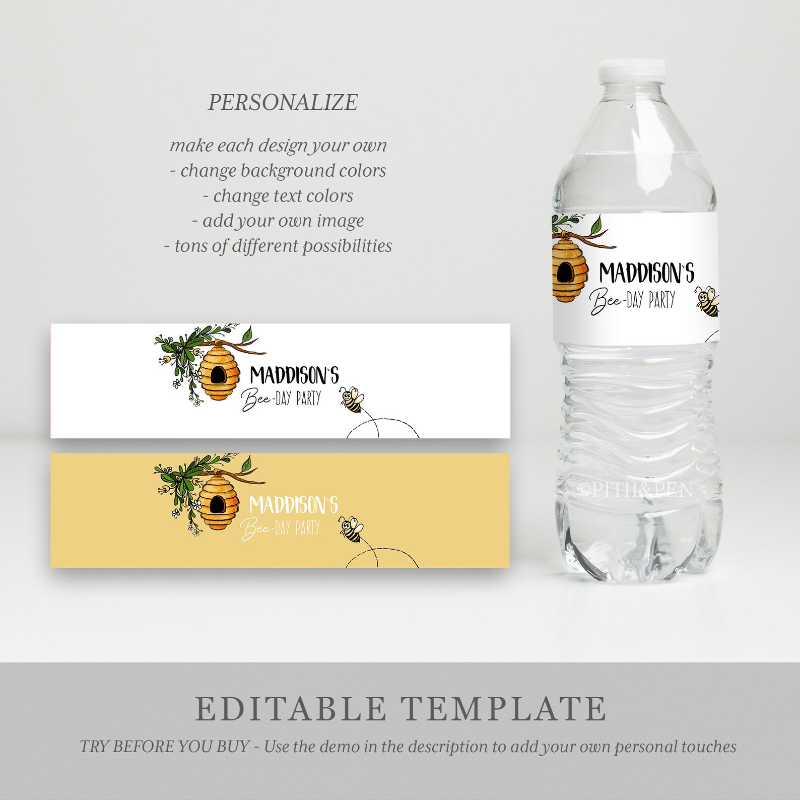 Honey Bee Water Bottle Label PRINTABLE Water Bottle Label - Etsy