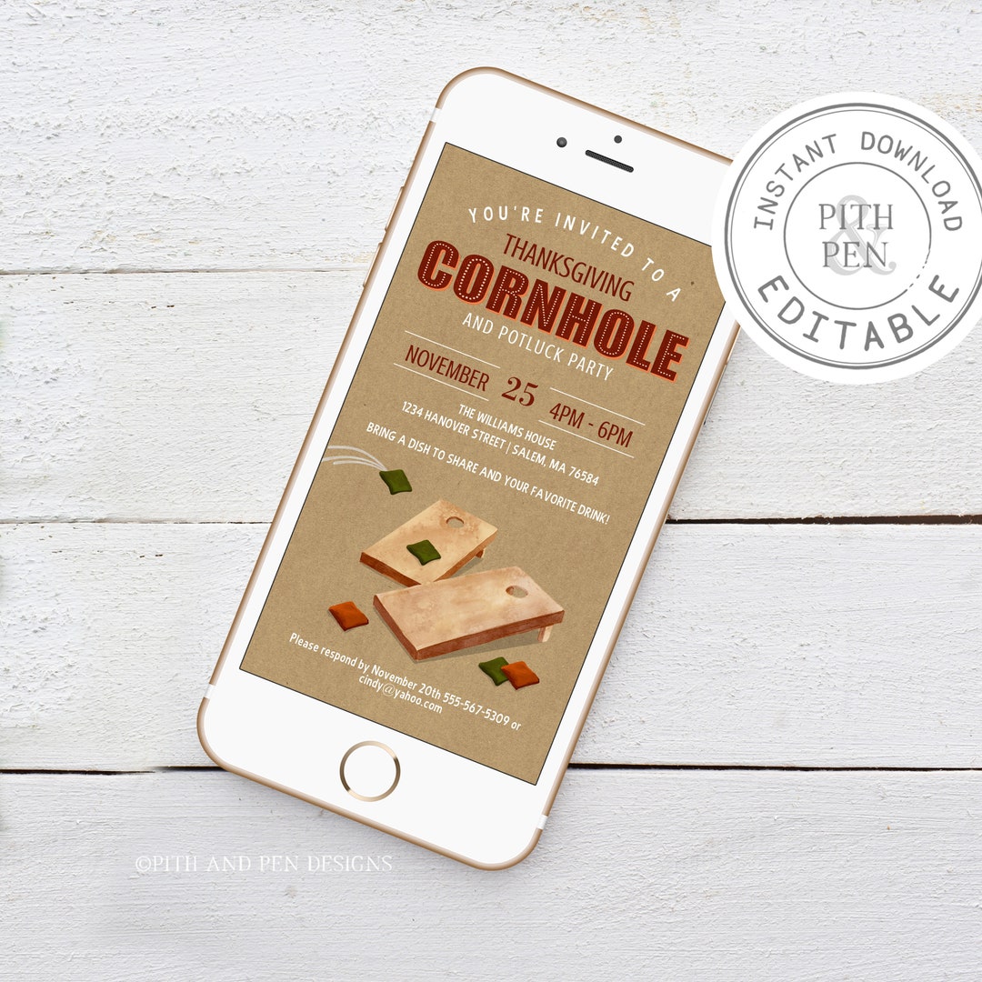 Digital Cornhole Invitation, Thanksgiving Potluck Dinner, Corjl #070 ...