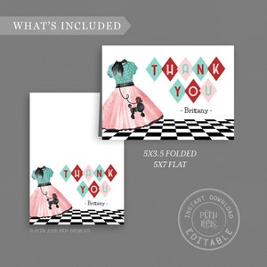 50's Sock Hop Thank You Card, Printable Card, Instant Download, Corjl ...