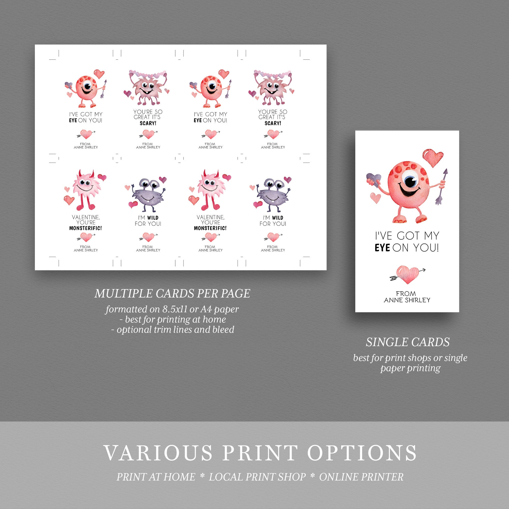 Valentine's Monster Gift Tag Editable Gift Tag Printable - Etsy