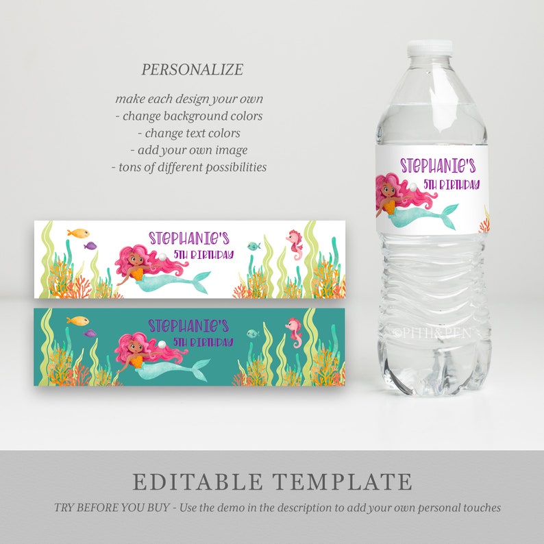 Mermaid Water Bottle Label PRINTABLE Birthday Party Favor - Etsy