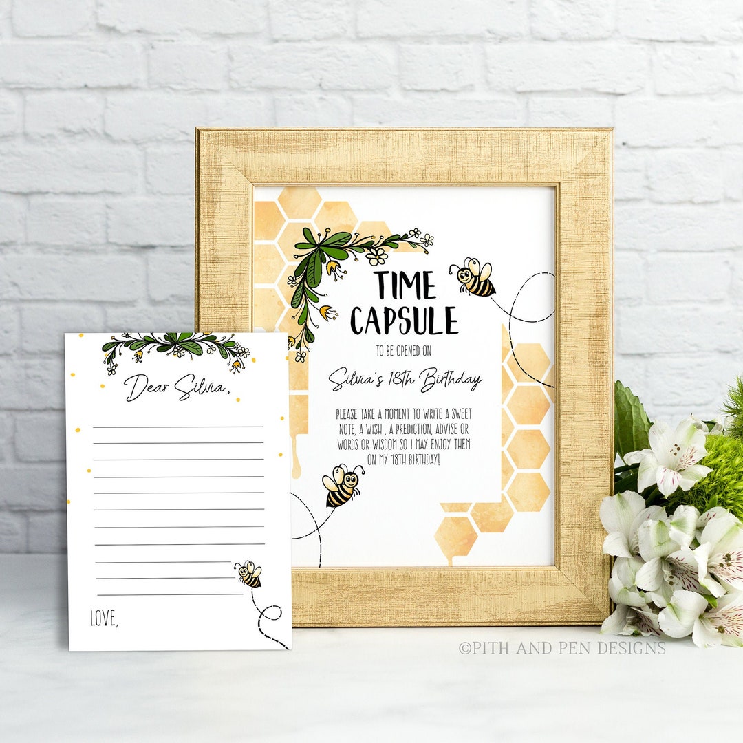 Editable Honey Bee Time Capsule First Birthday Party, DIY Birthday Party, Printable Party Decor ...