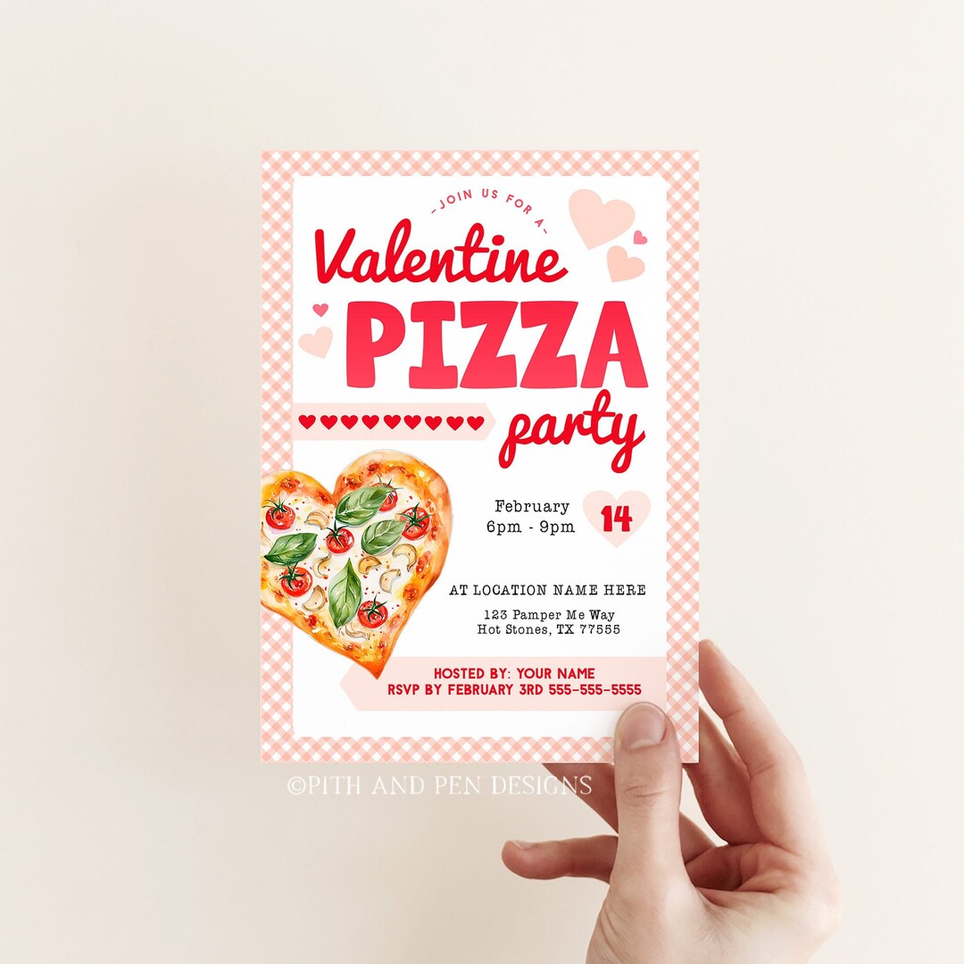 Valentine Pizza Party Invitation, Heart Pizza Card, Instant Download ...