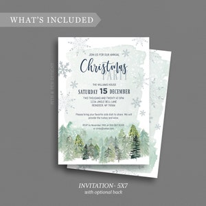 Snowy Trees Christmas Party Invitation, Holiday Party Template, DIY ...
