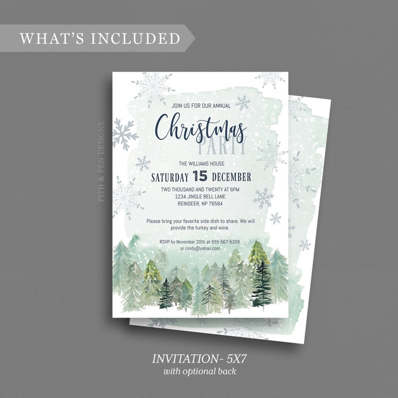 Snowy Trees Christmas Party Invitation Holiday Party - Etsy
