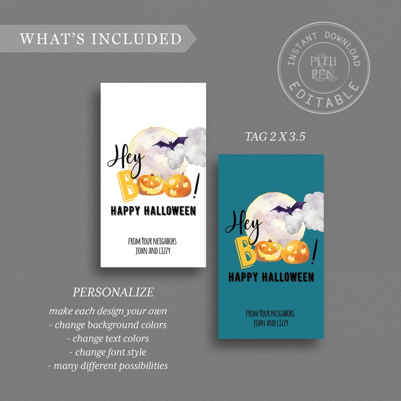 Hey Boo Halloween Gift Tag EDITABLE Treat Bag Label - Etsy