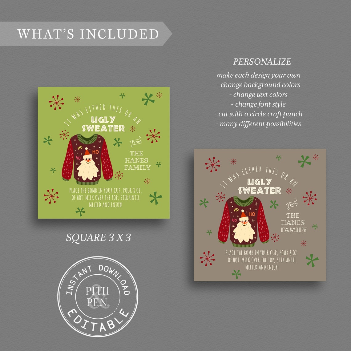 Ugly Sweater Hot Chocolate Bomb Gift Tag, Holiday Gift Tag, Printable ...