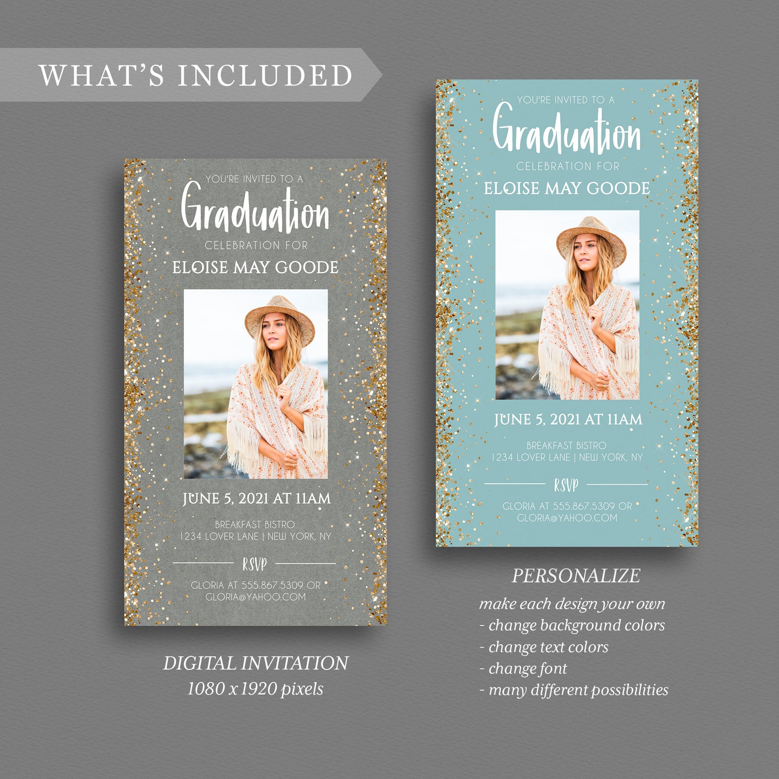 Digital Gold Graduation Invitation DIY Electronic Grad Evite - Etsy