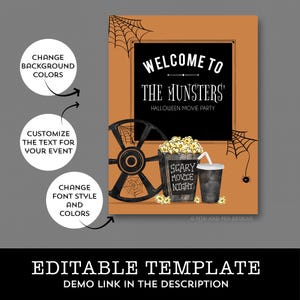 Scary Movie Night Welcome Sign | Halloween Party Printable | Corjl #045 ...