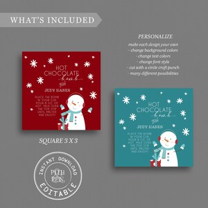 Red Snowman Hot Chocolate Bomb Gift Tag, EDITABLE Christmas Treats ...
