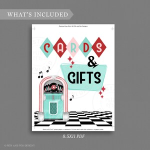 50s Cards and Gifts Sign, Sock Hop Birthday Party, Printable Decor ...