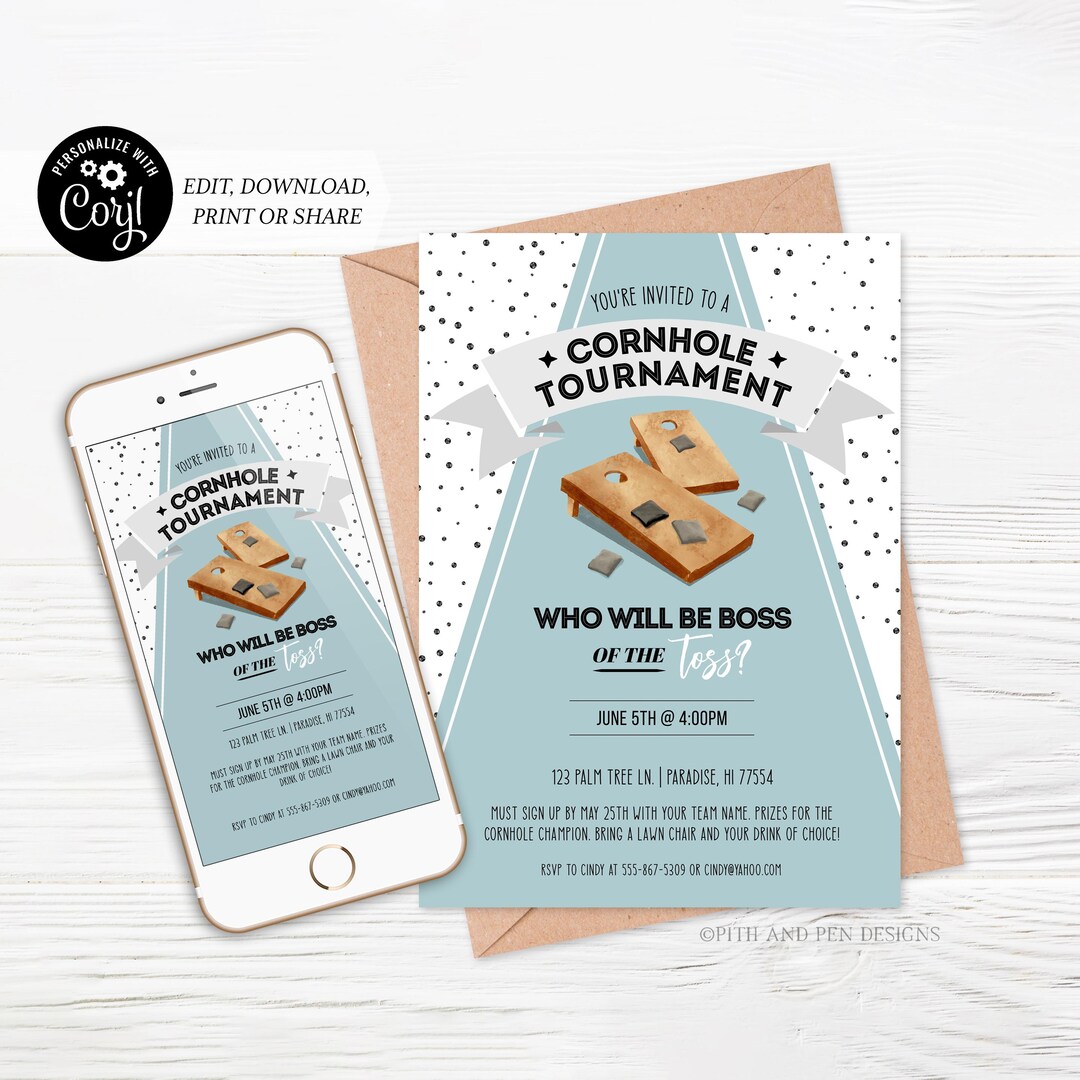 Cornhole Party Invitation | Tournament Invite | Printable and Digital ...