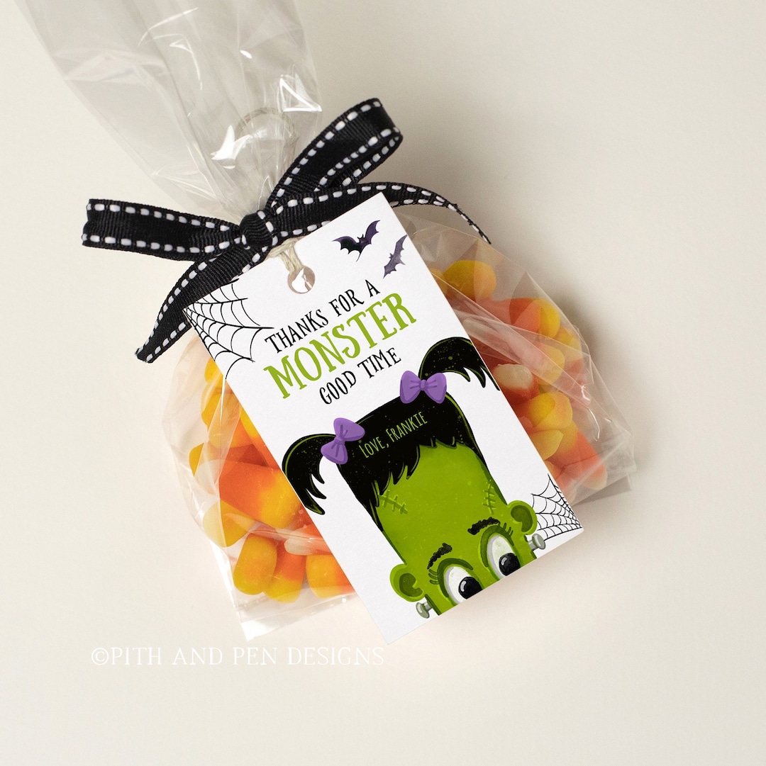 Printable Halloween Gift Tag, Thank You Monster Bash, Frankenstein Girl ...