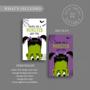 Printable Halloween Gift Tag, Thank You Monster Bash, Frankenstein Girl ...