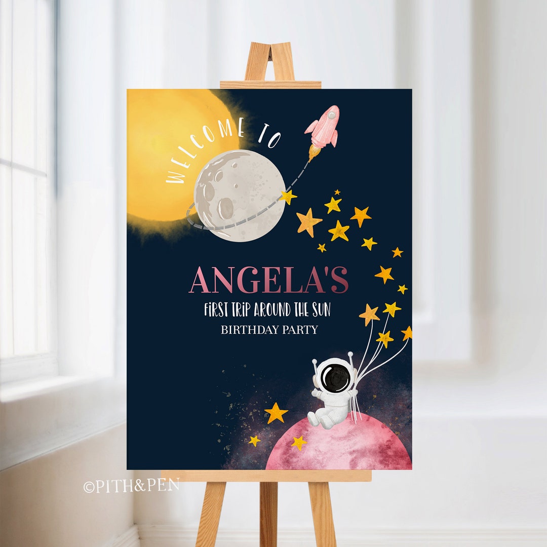 Space Girl First Birthday Party Poster, DIY Printable Birthday, Instant ...