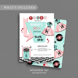 Retro 50's Birthday Party Invitation, Printable Sock Hop, Corjl #049 ...