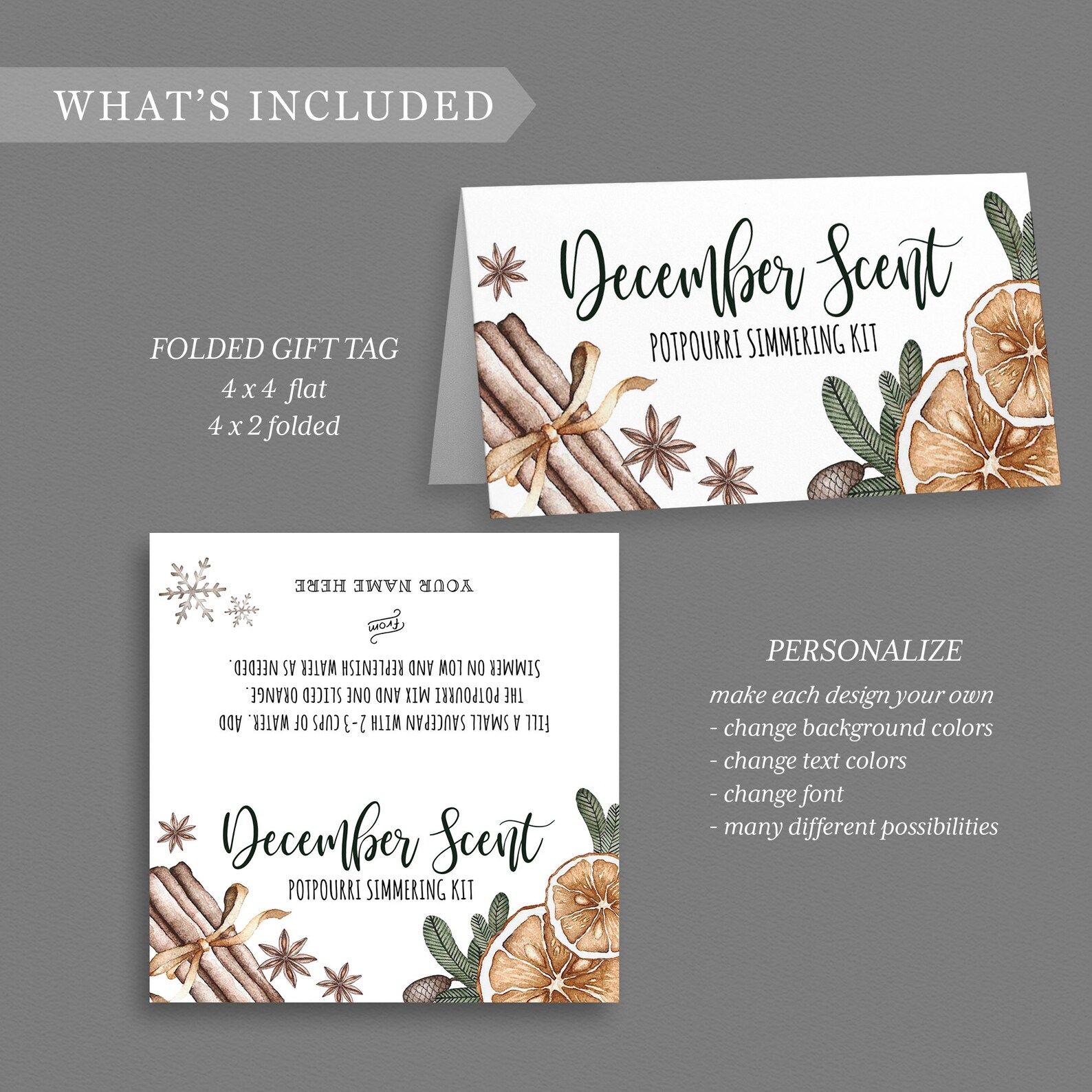 December Potpourri Folded Gift Tag, Stovetop Scent Christmas Gift Label ...