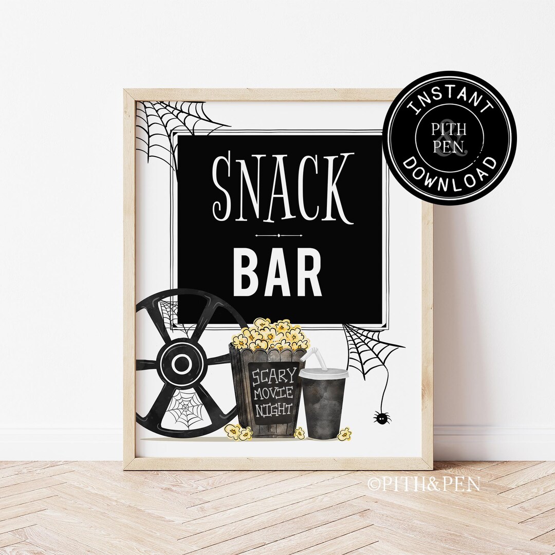 Halloween Movie Snack Bar Sign | Printable Popcorn Poster | Instant ...