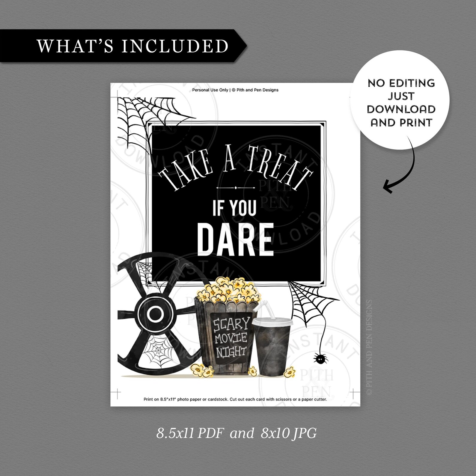 Halloween Movie Treat Sign | Printable Take a Treat Poster | Instant ...