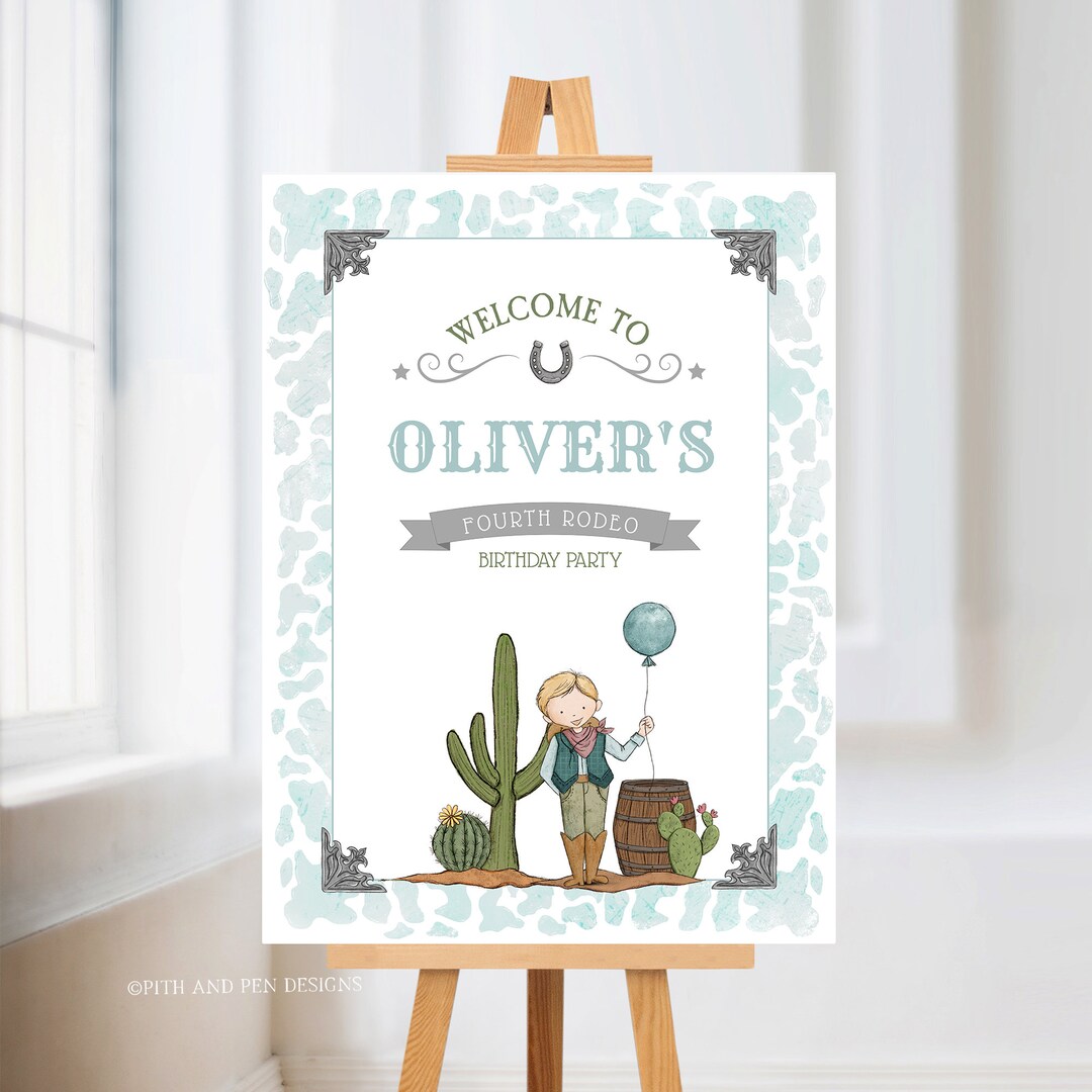 Cowboy Birthday Party Sign, Printable Welcome Sign, Corjl #065-27WS - Etsy