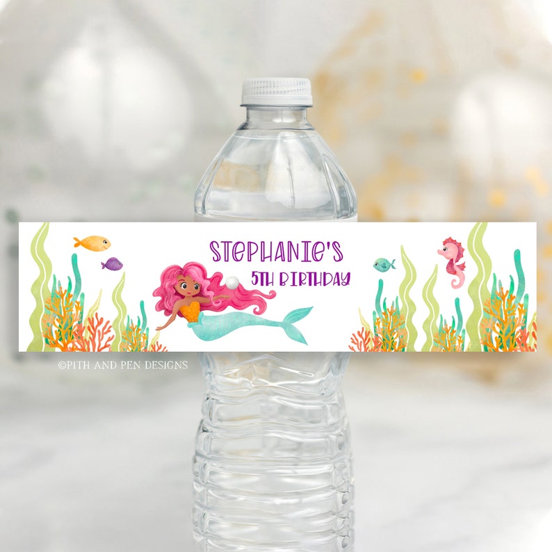 Mermaid Water Bottle Label PRINTABLE Birthday Party Favor - Etsy