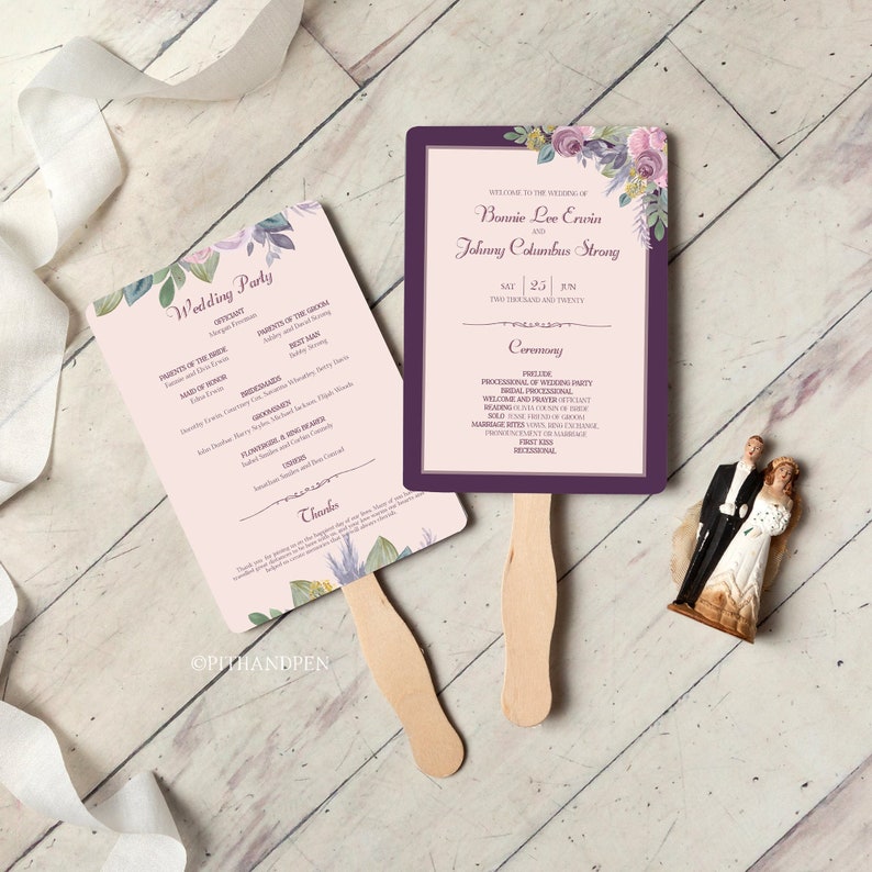 Pink and Purple Wedding Program Template 5x7 Watercolor - Etsy