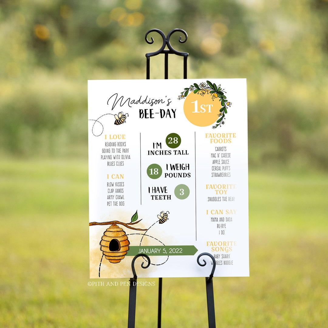 Honey Bee Milestone Birthday Party Poster, DIY Printable Birthday ...