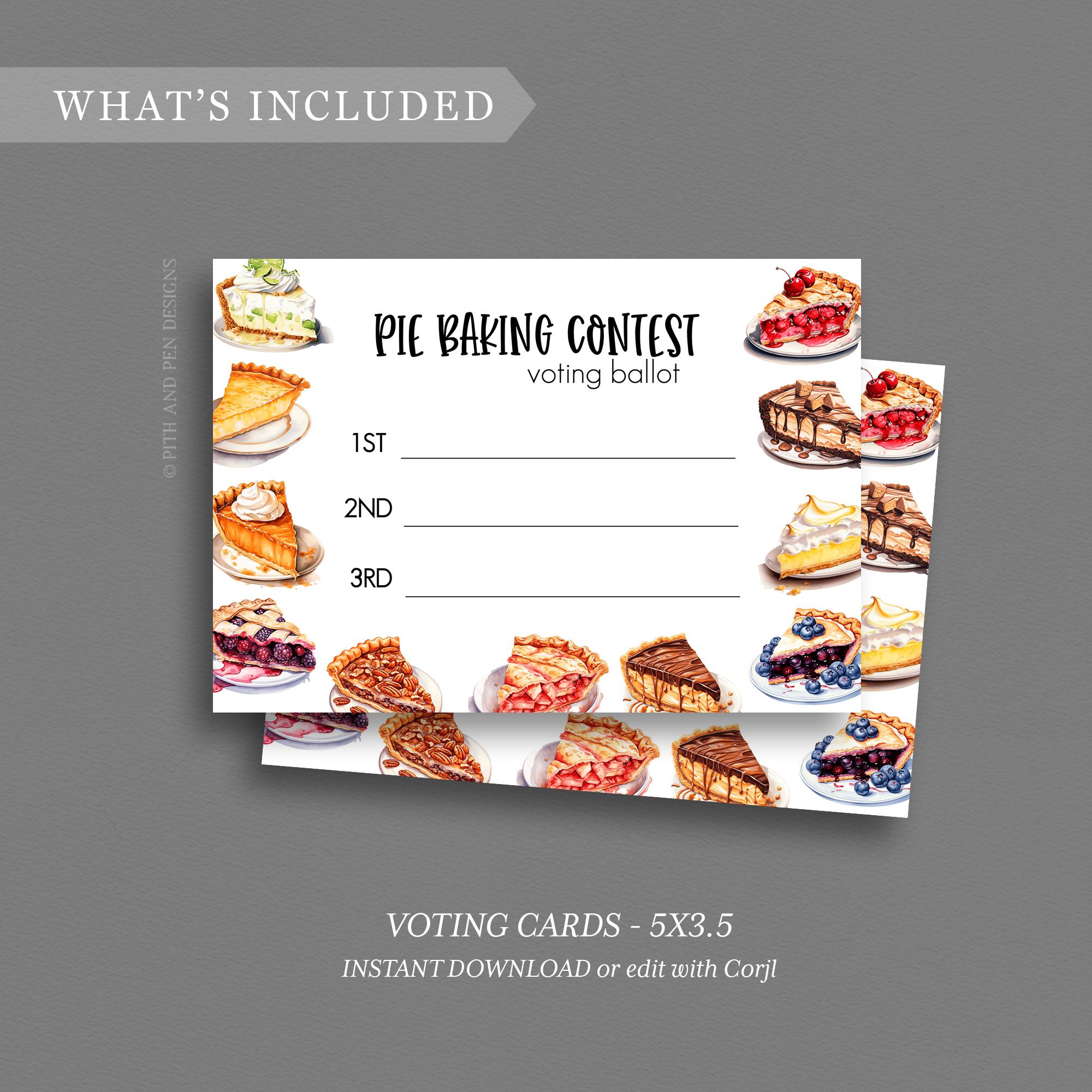 Pie Contest Voting Card | Thanksgiving Contest Ballot | Editable or ...