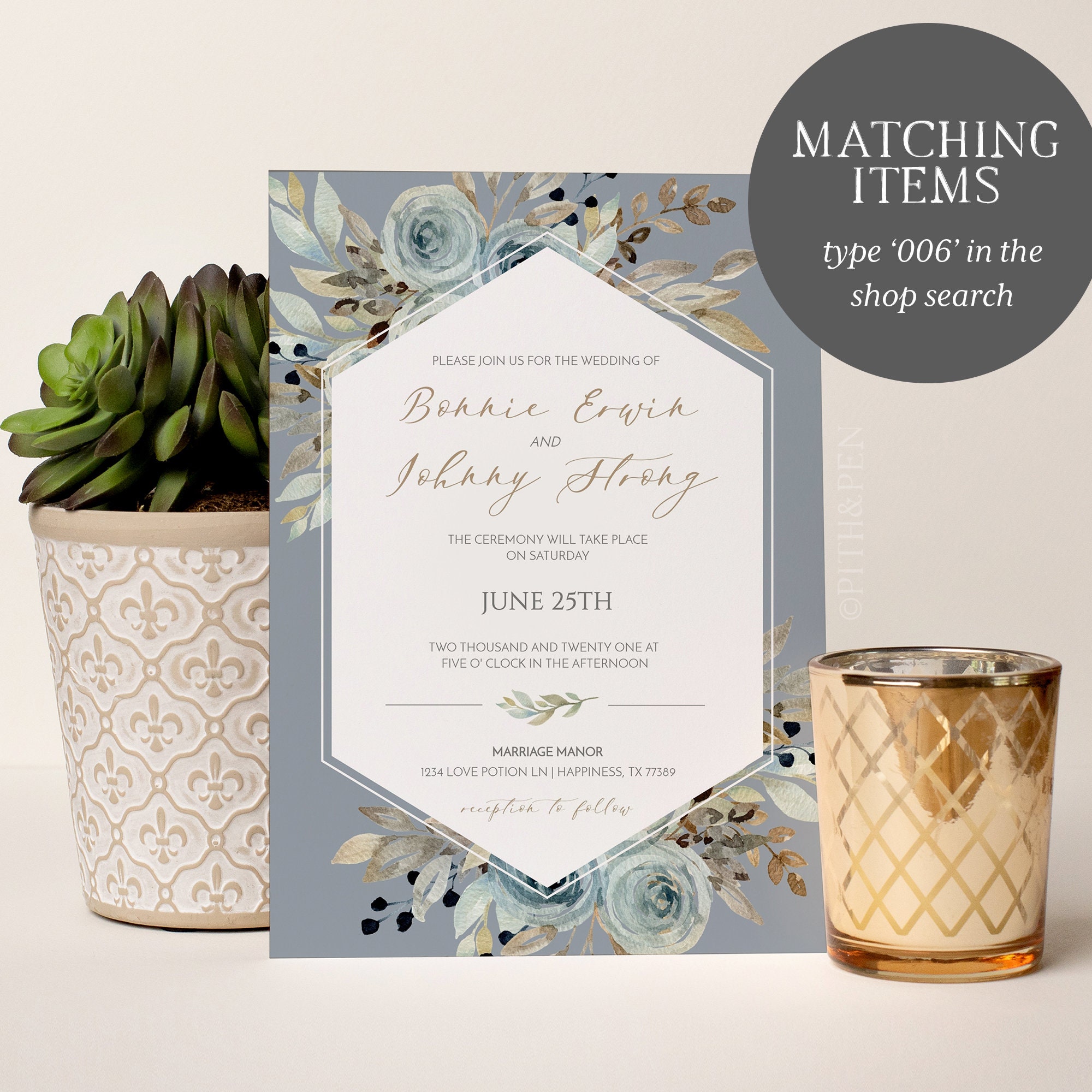 Slate Blue Wedding Invitation Set, DIY Printable Invite, RSVP and ...