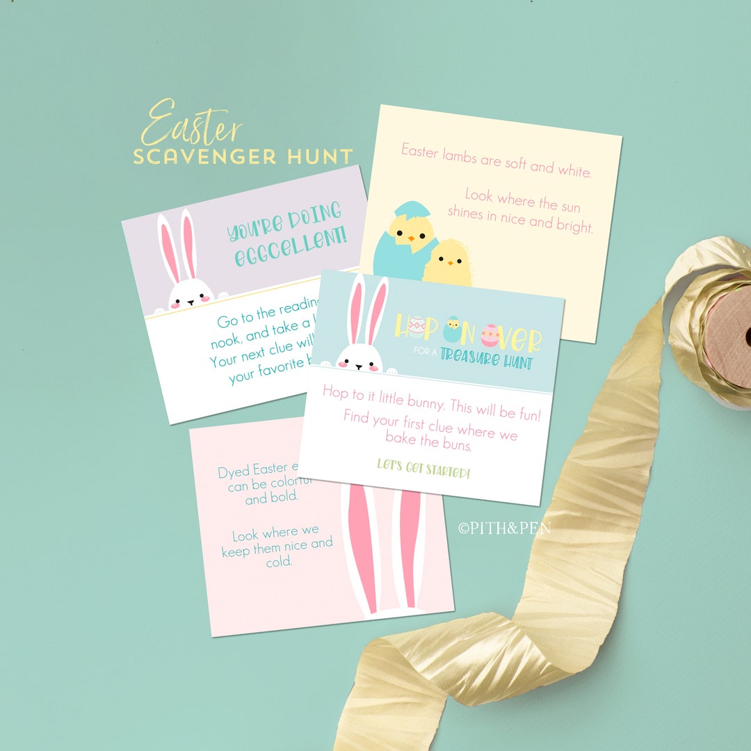 Easter Treasure Hunt Cards, Bunny Scavenger Hunt, Printable Template ...