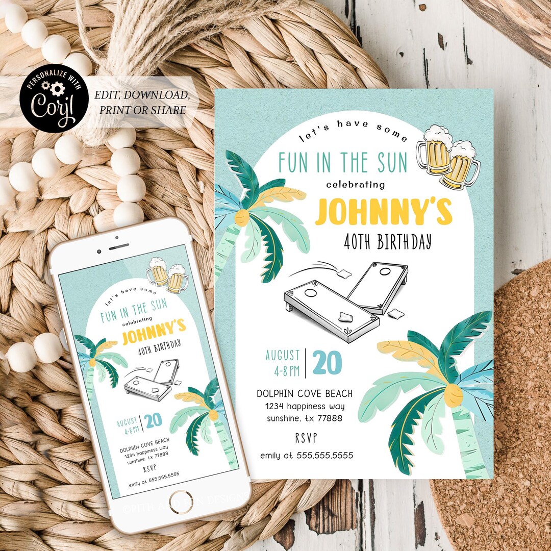 Cornhole Birthday Invitation | Tropical BBQ and Beer | Printable and ...