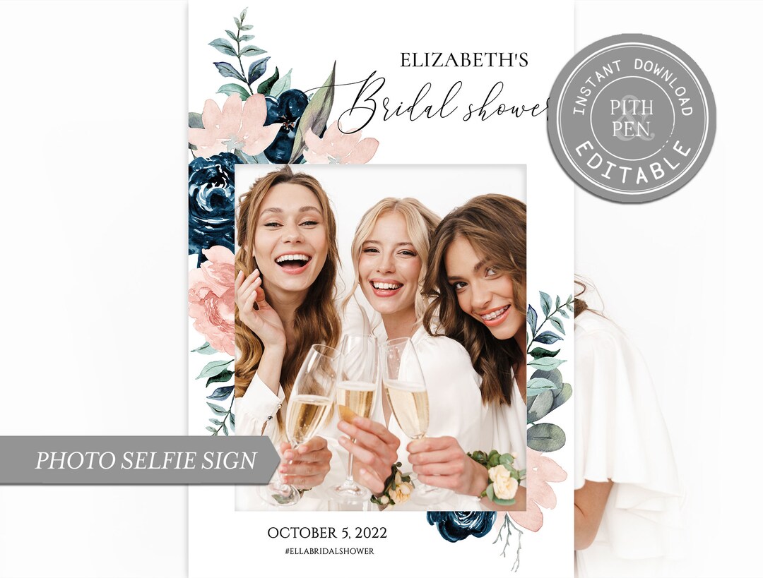 Navy Boho Bridal Shower Selfie Sign, DIY Printable Photo Booth Poster ...