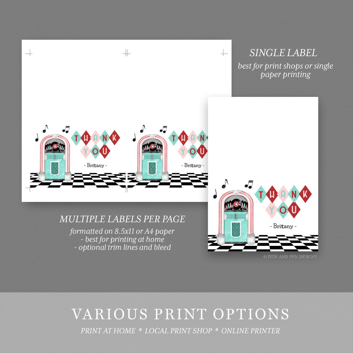 50's Sock Hop Thank You Card Printable Card Instant - Etsy