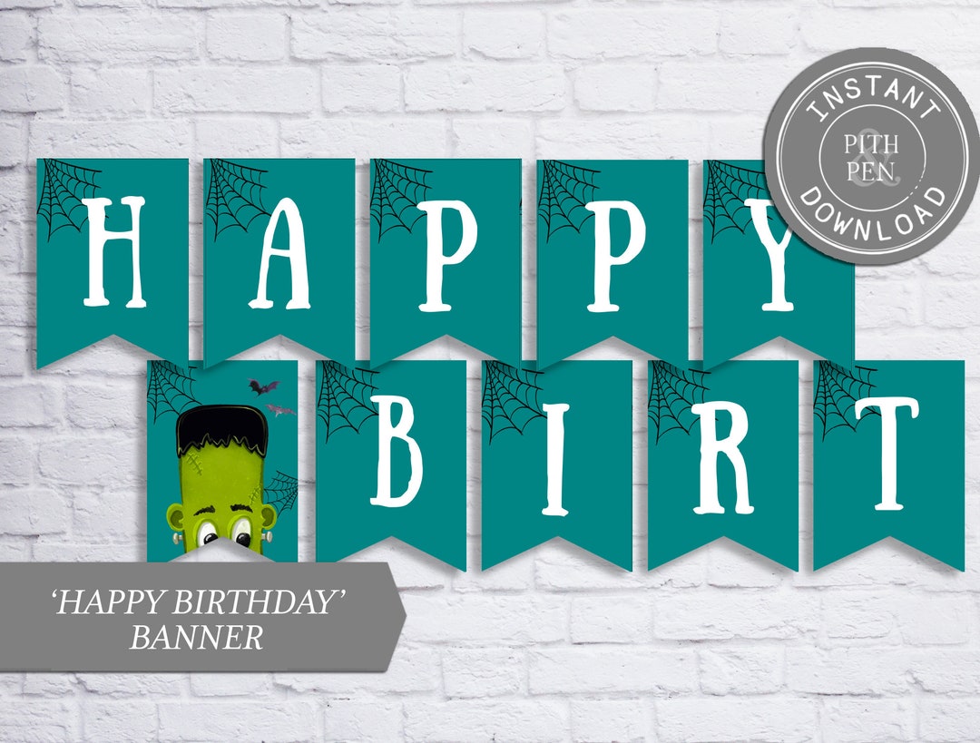 Happy Birthday Banner Monster, Birthday Party Banner, Instant Download ...