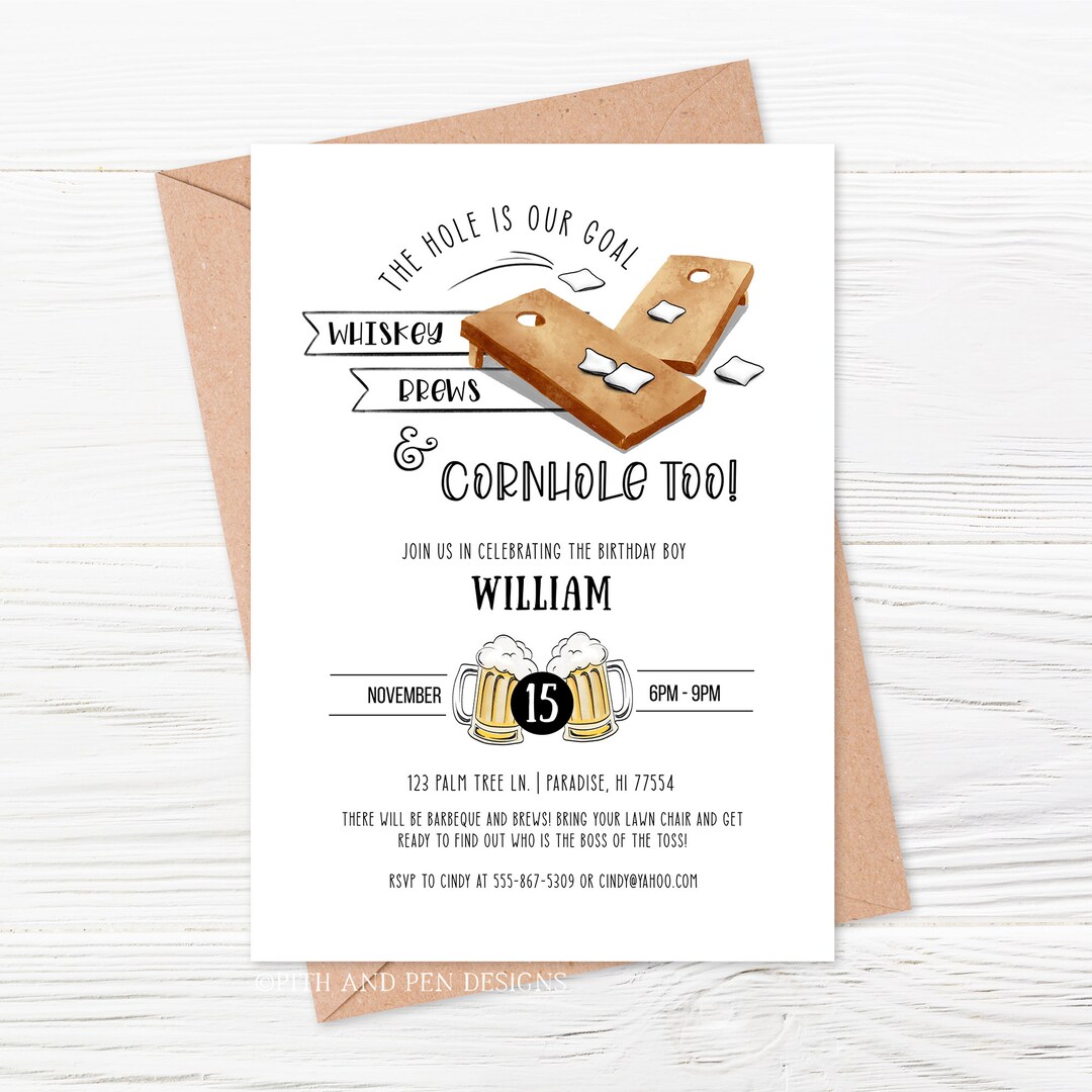 Cornhole Birthday Invitation, BBQ and Beer, Instant Download, Corjl ...
