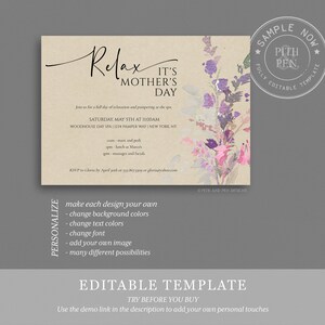 Mother's Spa Day and Brunch Invitation, 5x7 Printable Card, Instant ...