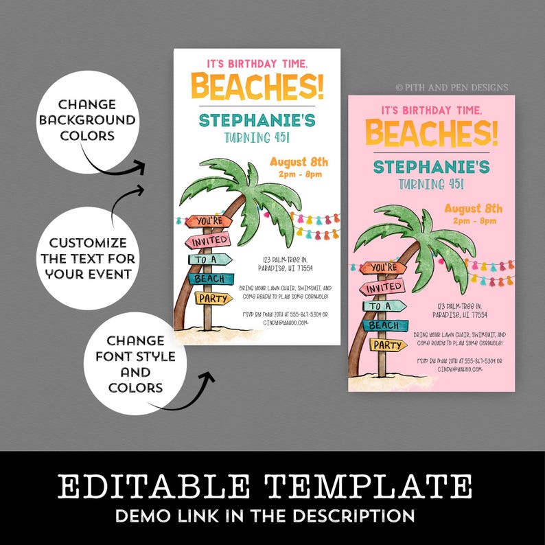Beach Birthday Invitation | Pool Party | Beach Please | Printable and ...