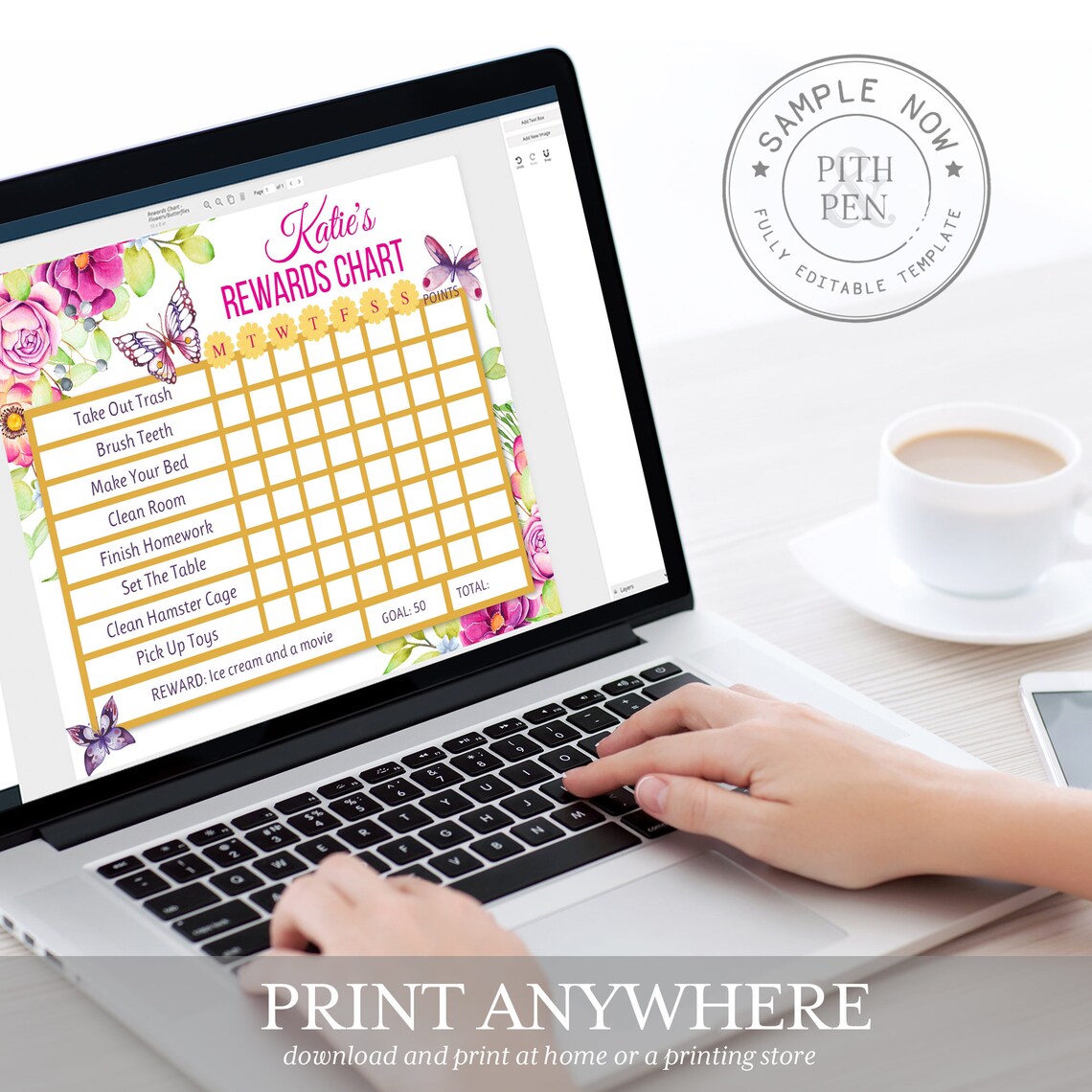 EDITABLE Reward Chart, Flowers and Butterflies, Kids Chore Chart ...