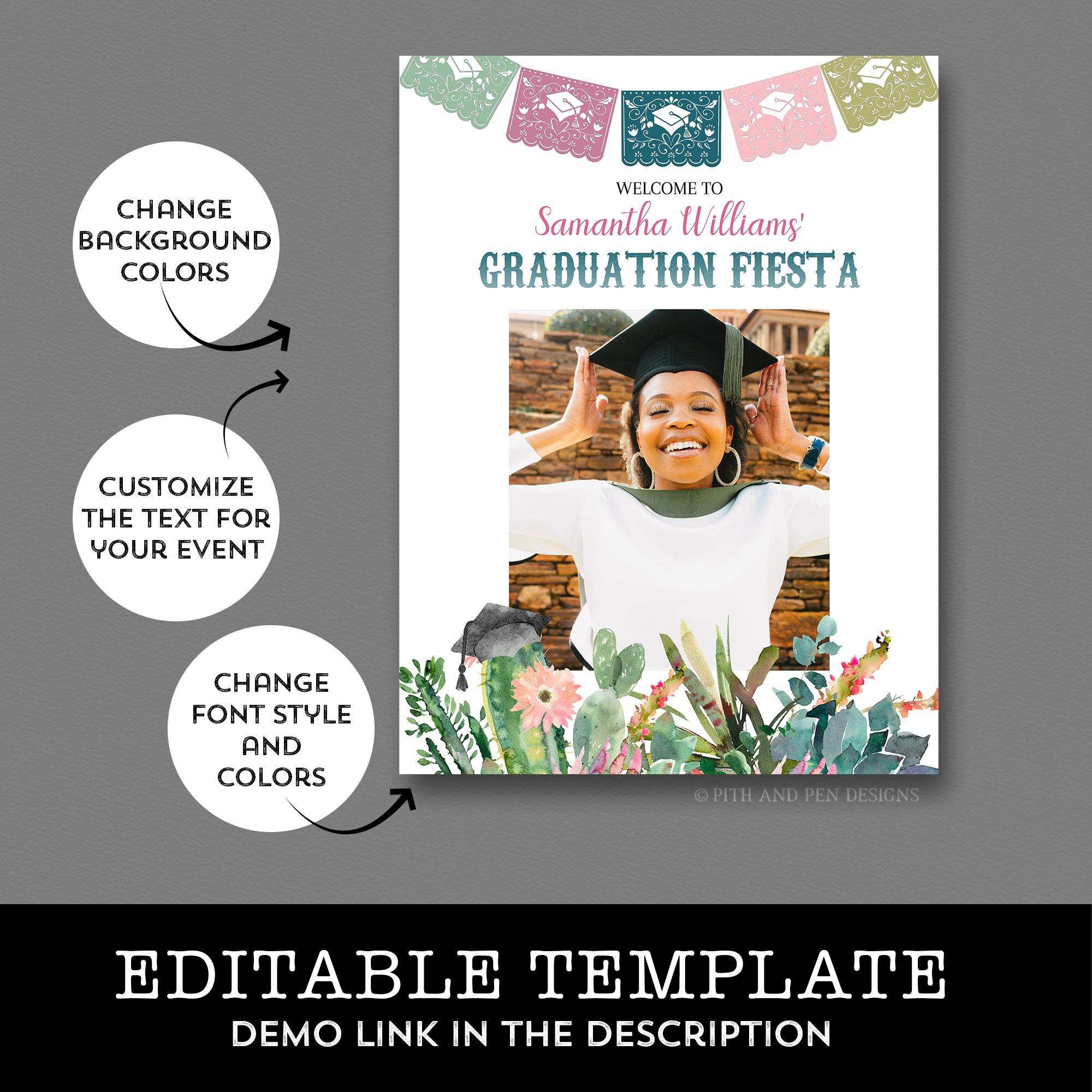 Graduation Fiesta Welcome Sign | Photo Poster | Boho Cactus | Printable ...