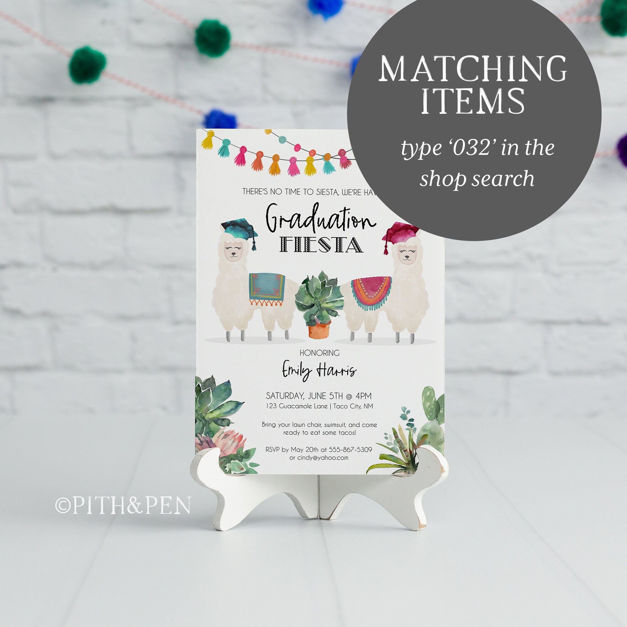 Digital Graduation Fiesta Llama Party Invitation DIY - Etsy