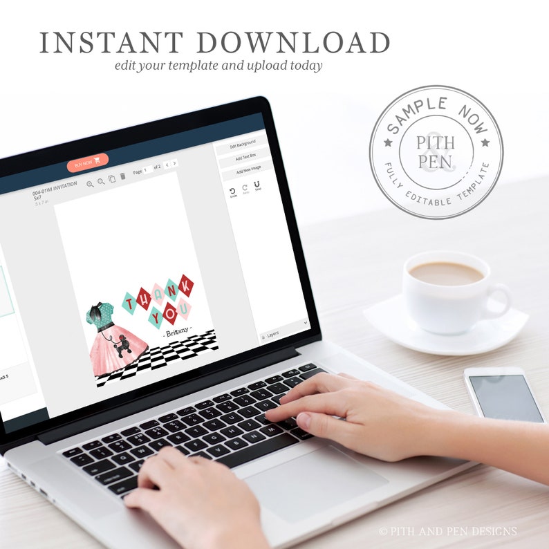 50's Sock Hop Thank You Card Printable Card Instant - Etsy