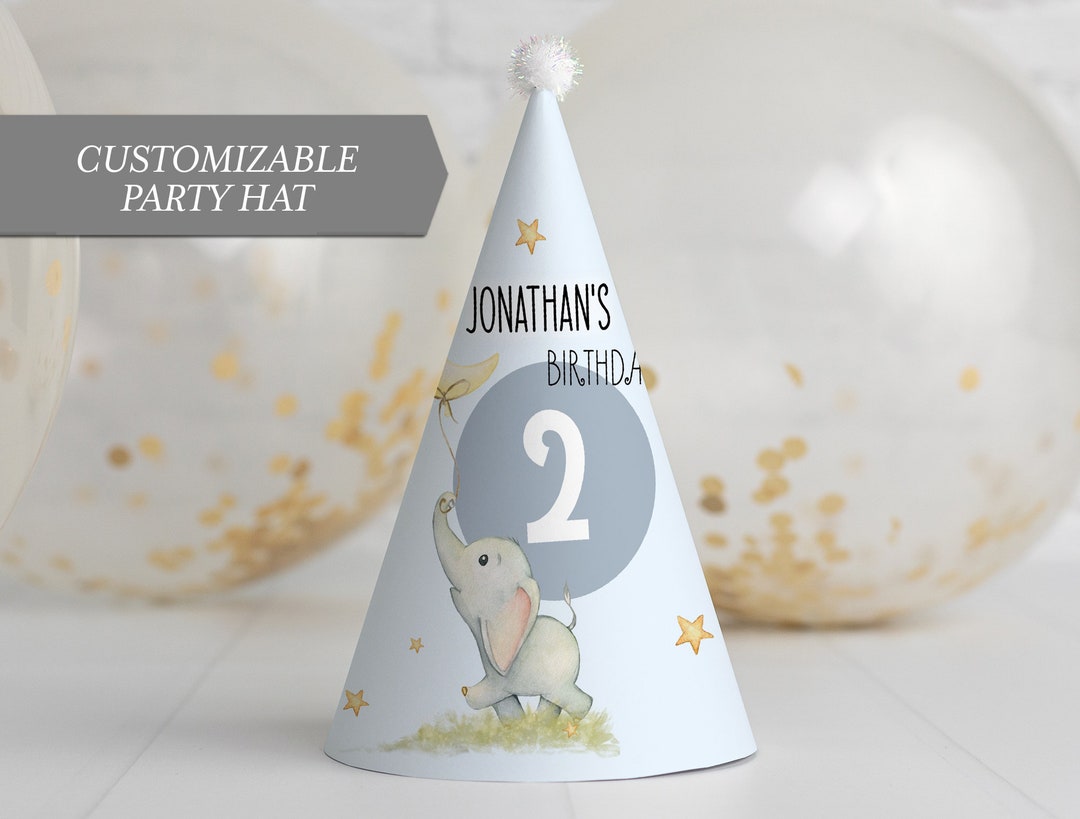 Elephant Party Hat, DIY Birthday Party, Printable Party Decor, Corjl ...