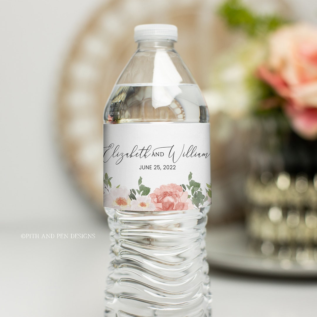 Pink Water Bottle Label Template, EDITABLE Water Bottle Label, Wedding ...
