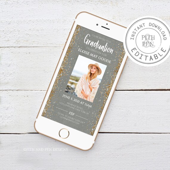 Digital Gold Graduation Invitation DIY Electronic Grad Evite | Etsy