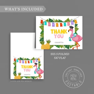 Tropical Thank You Card Template, Graduation Pool Party, Instant ...