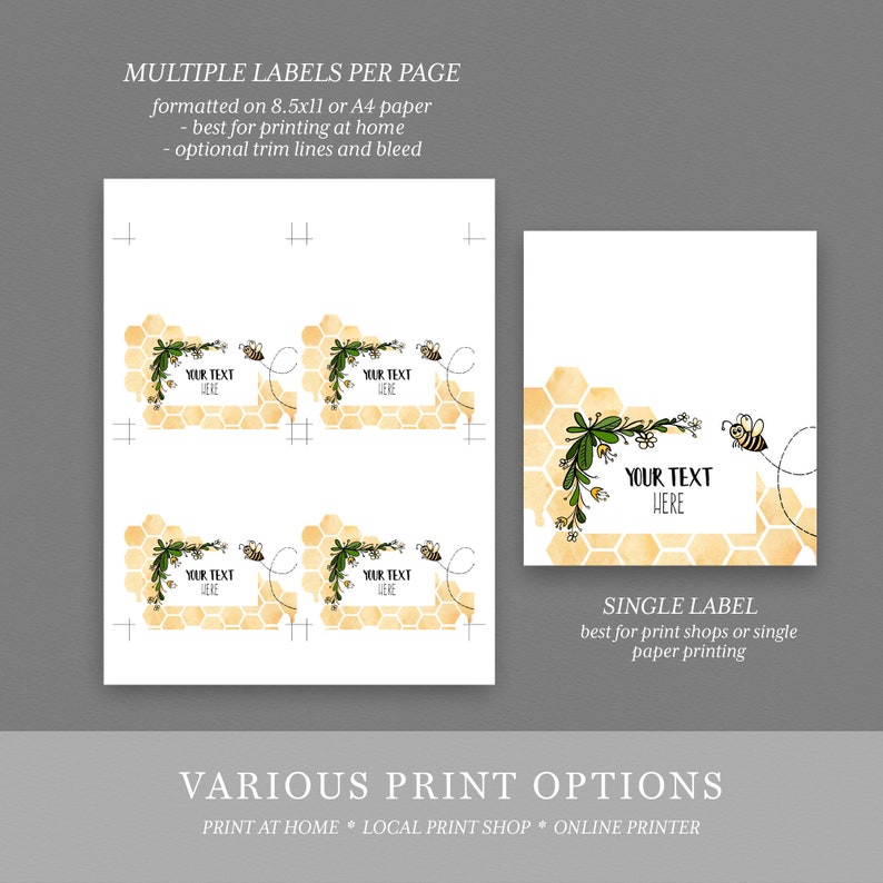 Honey Bee Food Label Template EDITABLE Tag DIY Party - Etsy