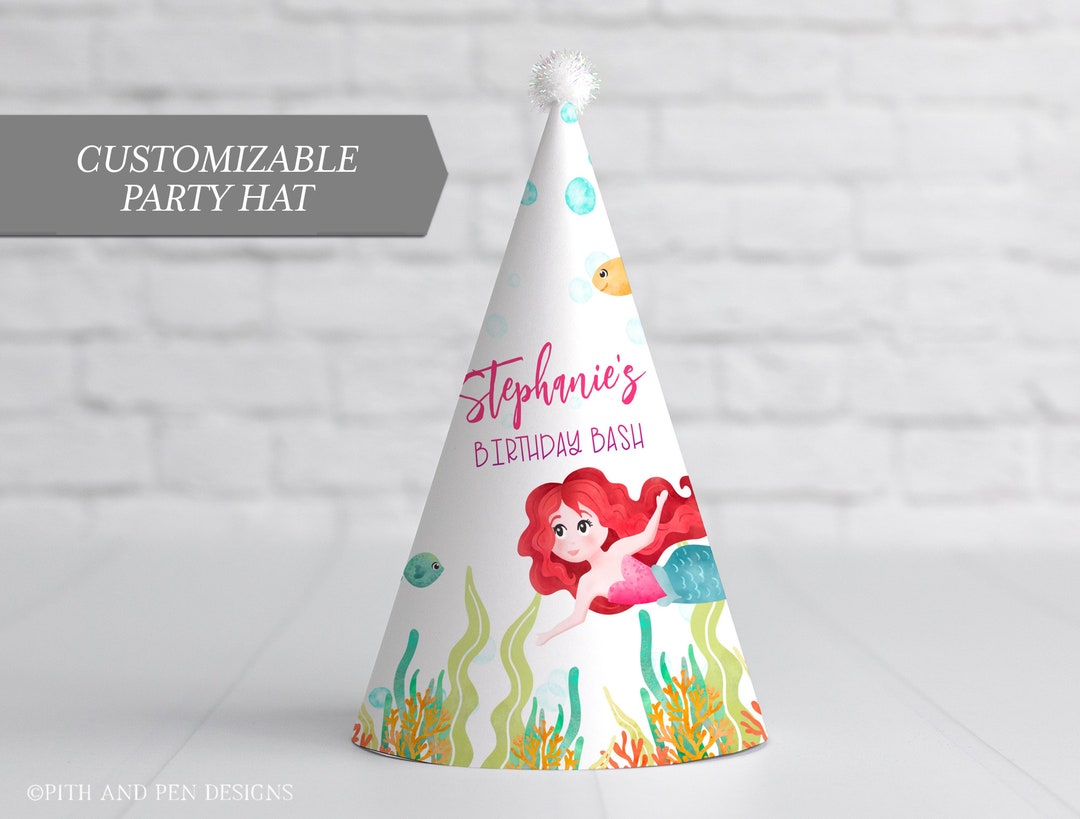Mermaid Party Hat, Pool Party Birthday Party, Printable Party Decor ...